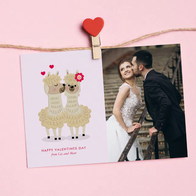 Adorable Llama Custom Photo Valentines Day Card | Zazzle