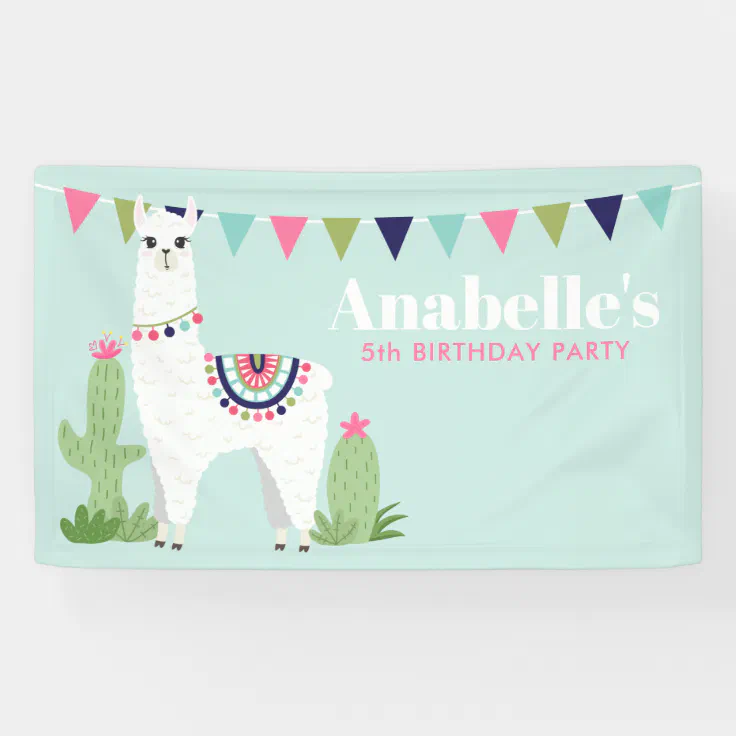 Adorable Llama Personalized Kids Birthday Party Banner | Zazzle