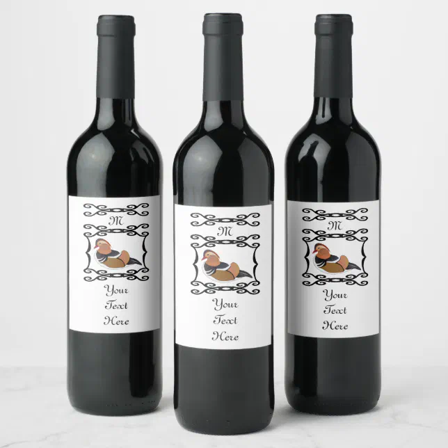 Adorable Mandarin Duck Cartoon Monogram Wine Label | Zazzle