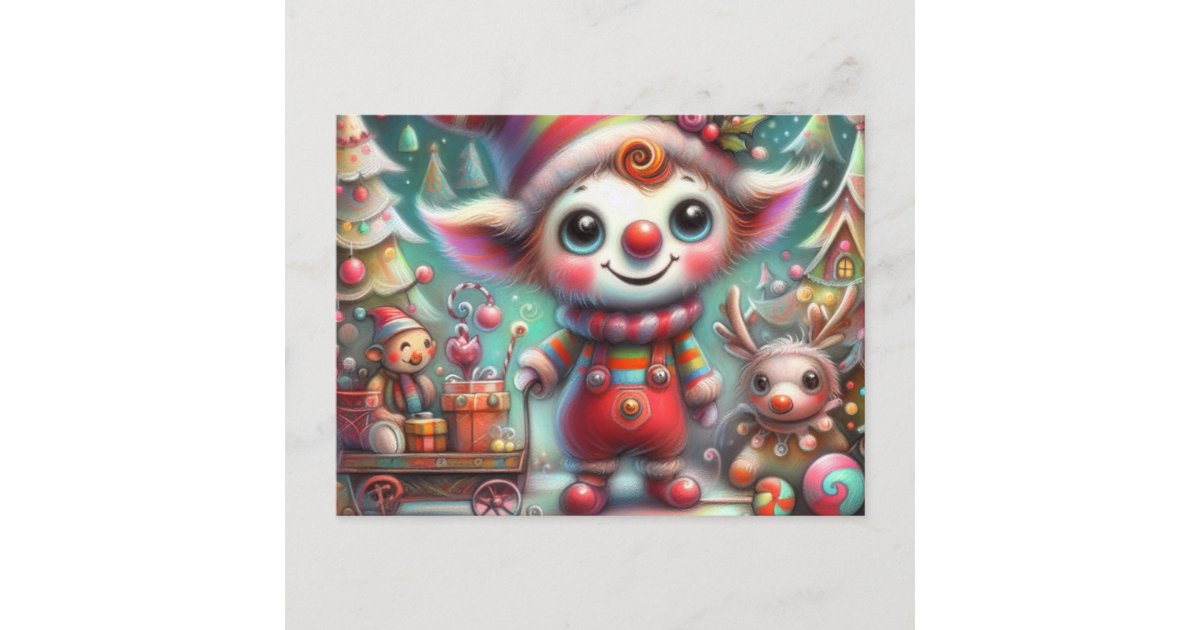 Adorable Misfit Christmas Elf Postcard | Zazzle