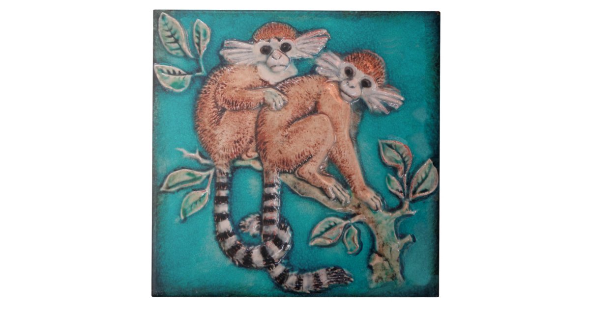 Adorable Monkeys Majolica Repro German Antique Ceramic Tile | Zazzle