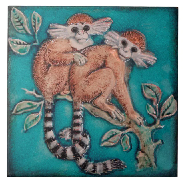 Adorable Monkeys Majolica Repro German Antique Ceramic Tile | Zazzle
