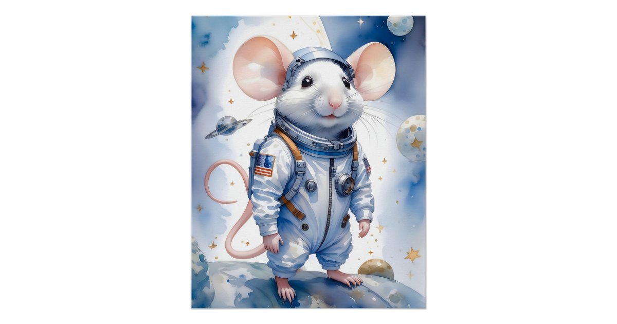 Adorable Mouse in Astronaut Suit in Outer Space Poster | Zazzle