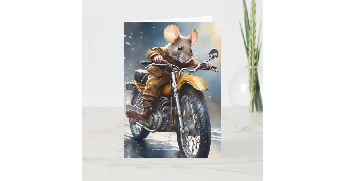 Adorable Mouse Riding a Motorcycle Card | Zazzle