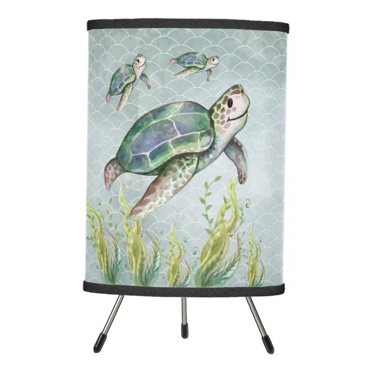 Adorable Nautical Sea Creatures Turtle KIds Baby Tripod Lamp | Zazzle