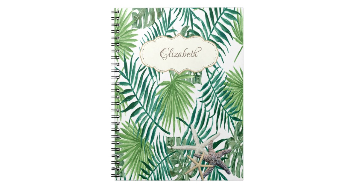 Adorable Palm Leaf ,Starfish ,Personalized Notebook | Zazzle