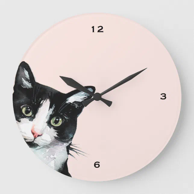 Adorable Peeking Cat Blush Clock | Zazzle