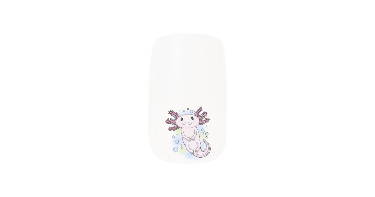 Adorable pink axolotl cartoon minx nail art | Zazzle
