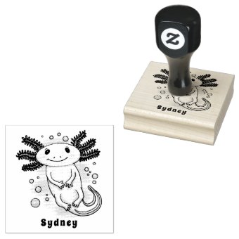 Adorable pink axolotl cartoon rubber stamp | Zazzle