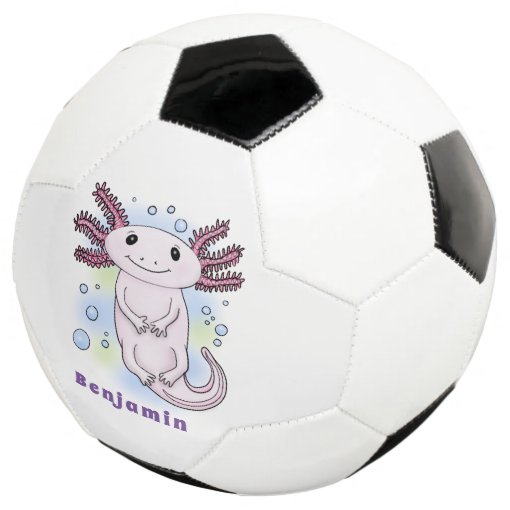 Adorable pink axolotl cartoon soccer ball | Zazzle