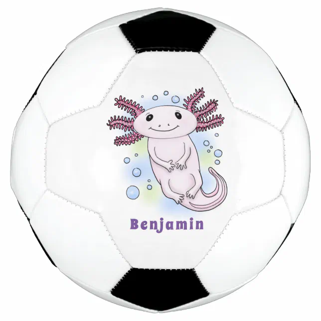 Adorable pink axolotl cartoon soccer ball | Zazzle