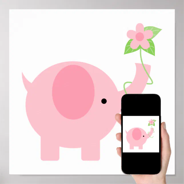 Adorable Pink Elephant with Flowers Poster | Zazzle