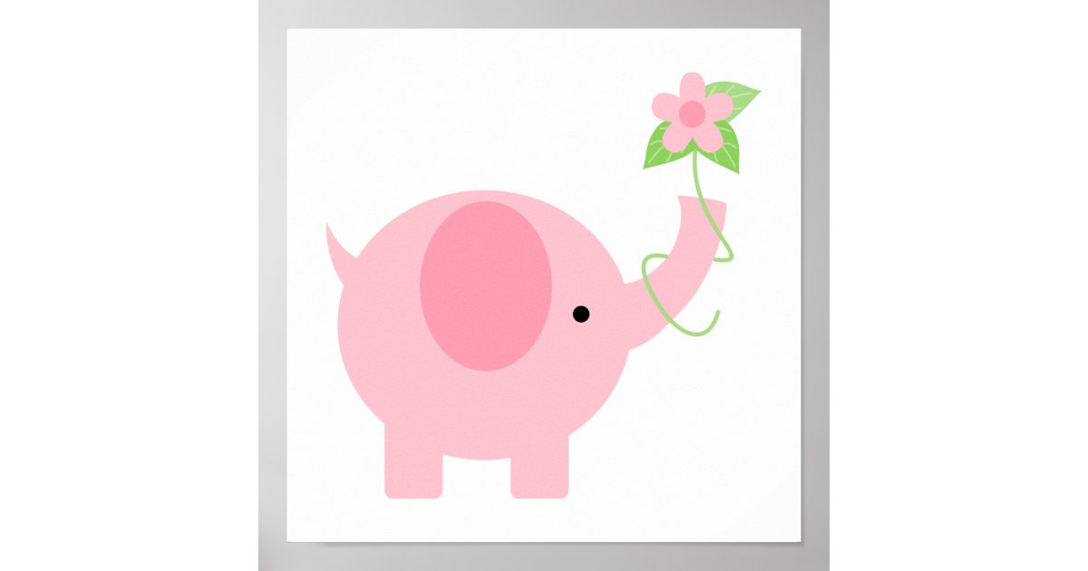 Adorable Pink Elephant with Flowers Poster | Zazzle