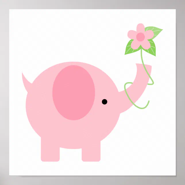 Adorable Pink Elephant with Flowers Poster | Zazzle
