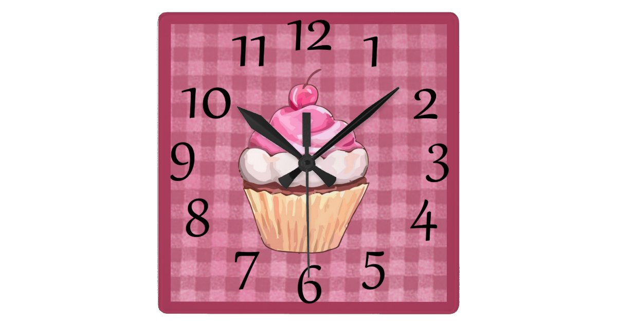 Adorable Pink Gingham Cupcake Wall Clock | Zazzle.com