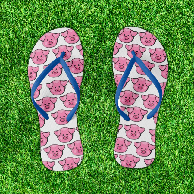 Adorable Pink Piggy Parade Cute Flip Flops | Zazzle