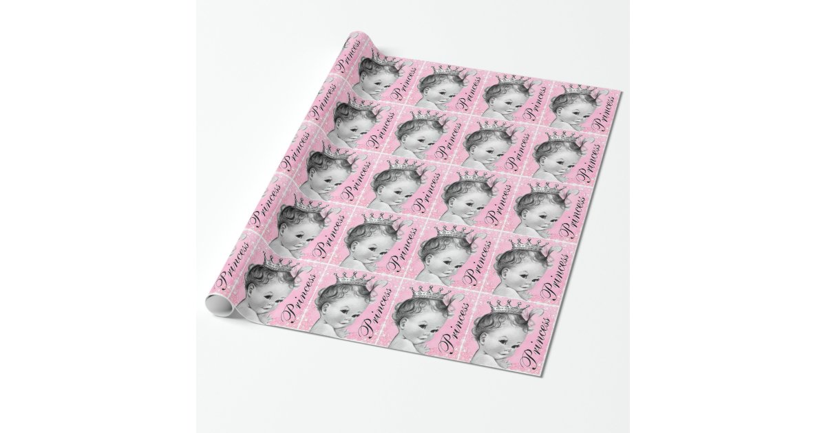 Adorable Pink Princess Baby Shower Wrapping Paper | Zazzle