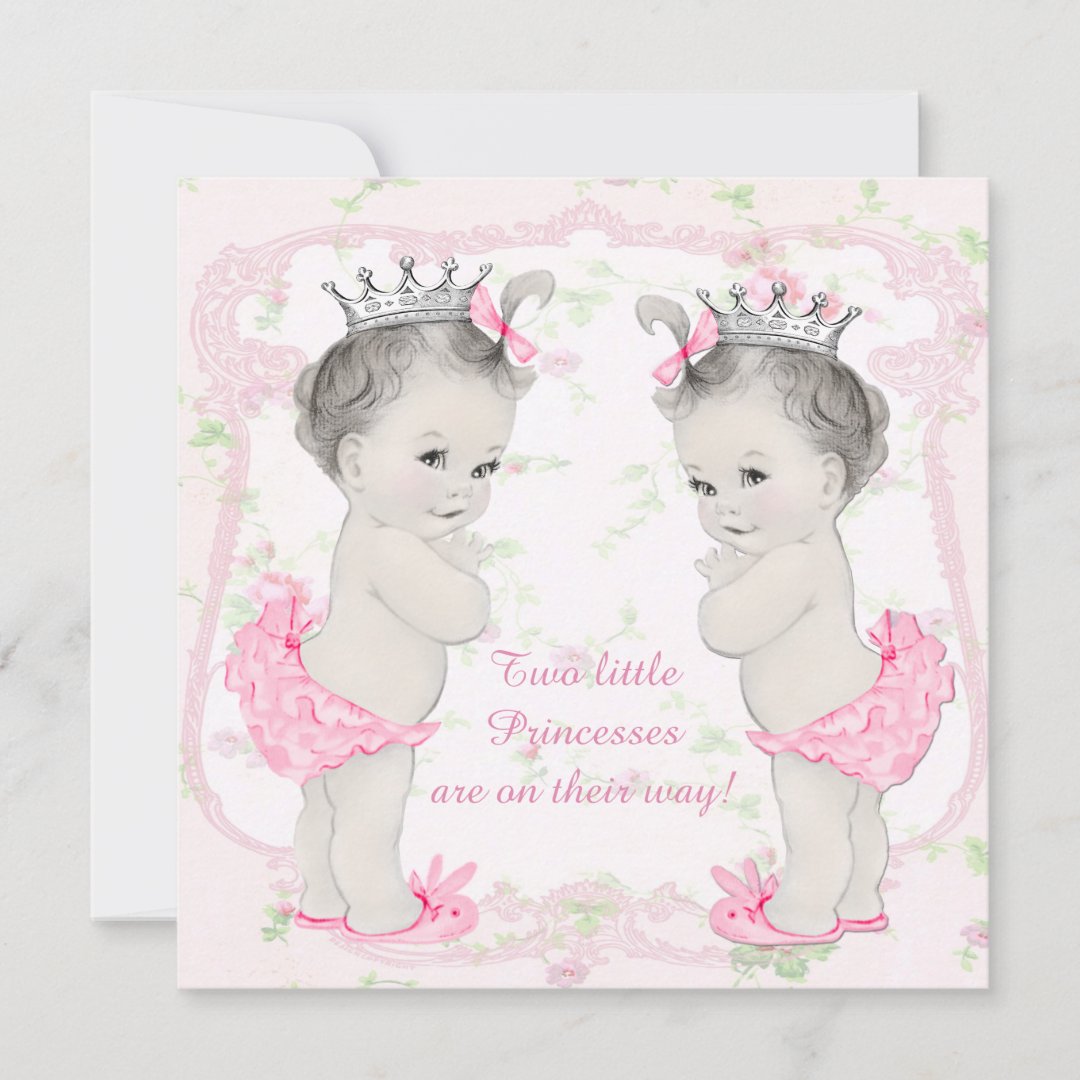 Adorable Pink Princess Twin Baby Shower Invitation | Zazzle