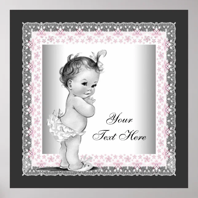 Adorable Pink Vintage Baby Girl Poster | Zazzle