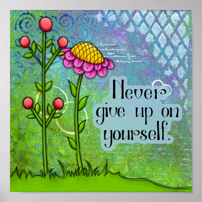 Adorable Positive Thought Doodle Flower Poster | Zazzle