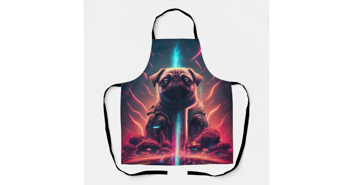 Adorable Pug in Futuristic Robot Costume Apron | Zazzle