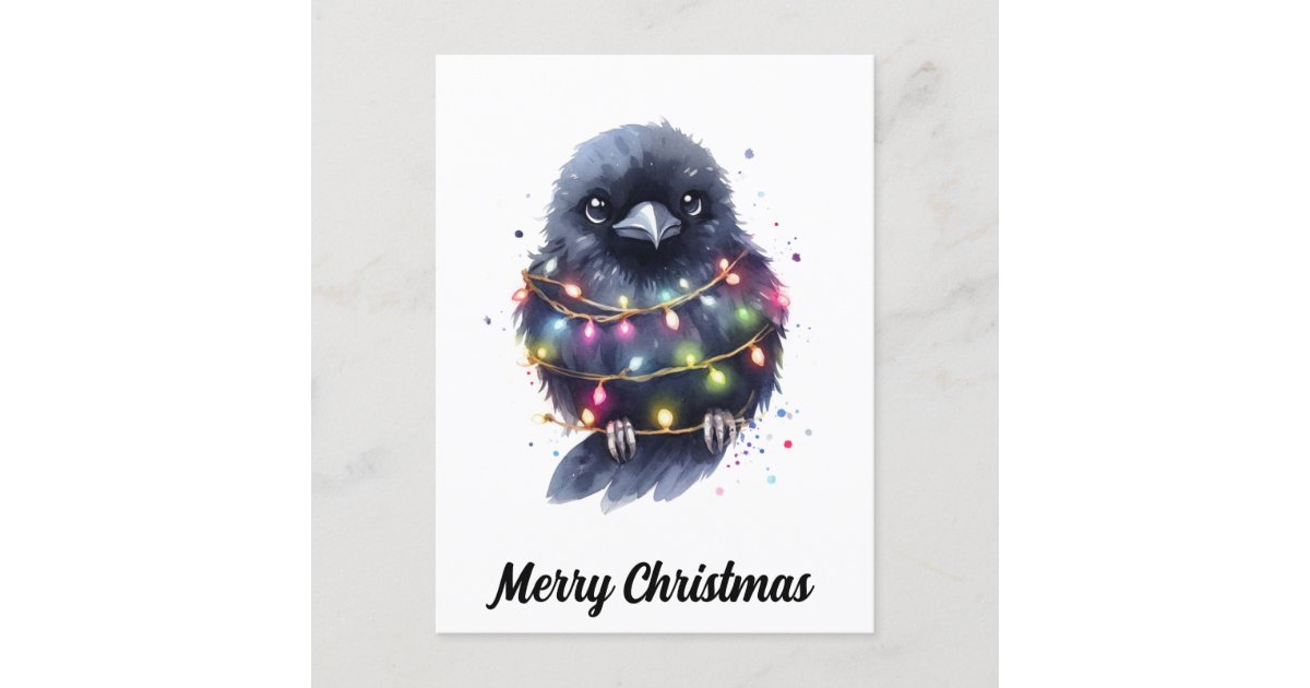 Adorable Raven Christmas Postcard | Zazzle