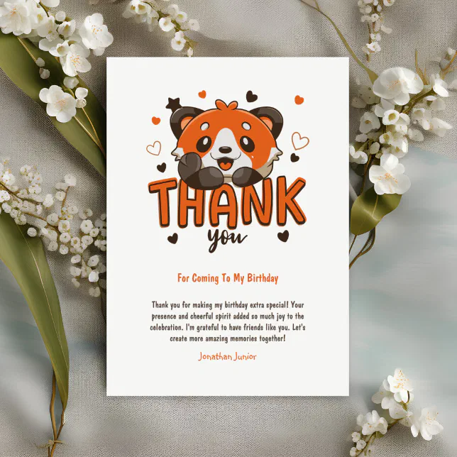 Adorable Red Panda Thank You Card - Kid's Birthday | Zazzle