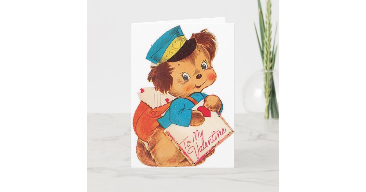 Adorable Retro Puppy Mailman Valentine's Day Card | Zazzle