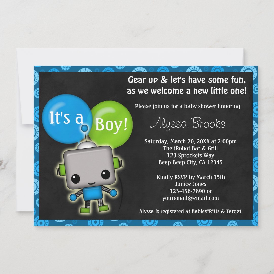 Adorable ROBOT Baby Shower Invitation boy | Zazzle