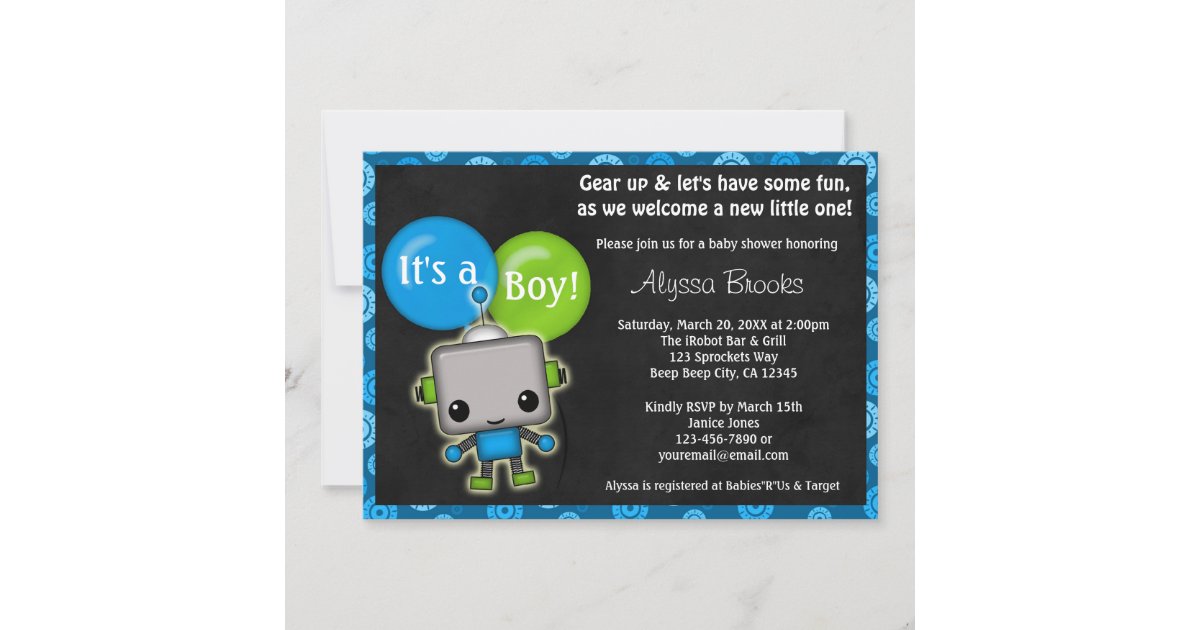 Adorable ROBOT Baby Shower Invitation boy | Zazzle