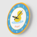 Adorable Rubber Duck Blue and Yellow Round Clock | Zazzle