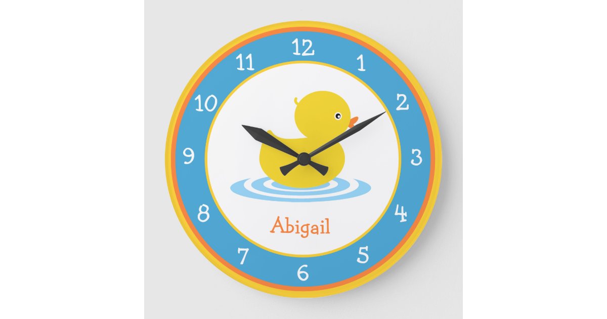 Adorable Rubber Duck Blue and Yellow Round Clock | Zazzle