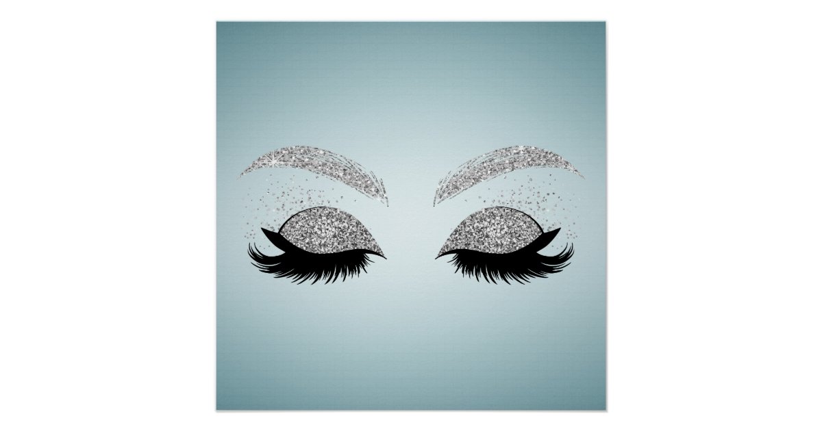 Adorable Silver Glitter Faux Lashes ,Makeup artist Poster | Zazzle