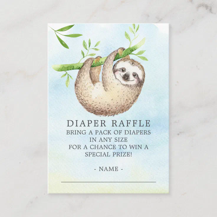 Adorable Sloth Baby Shower Diaper Raffle Ticket Enclosure Card | Zazzle