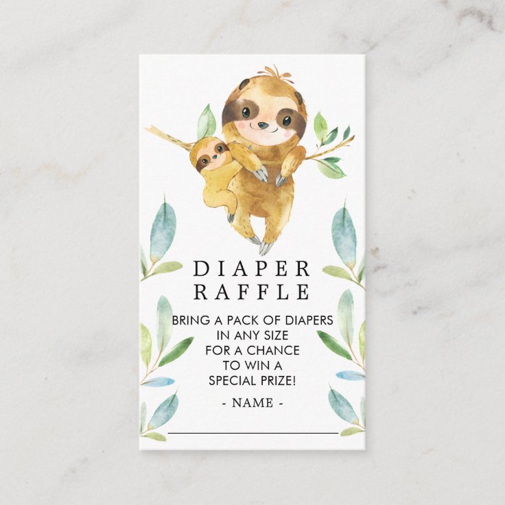 Adorable Sloth Baby Shower Diaper Raffle Ticket Enclosure Card | Zazzle