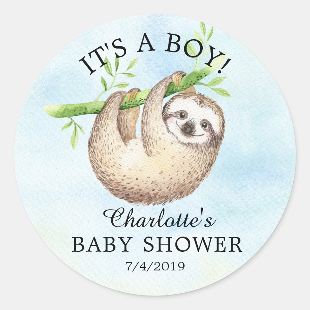 Adorable Sloth Baby Shower Favor Sticker | Zazzle