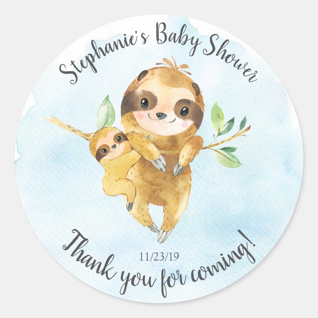 Adorable Sloth Baby Shower Favor Sticker | Zazzle
