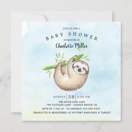 Adorable Sloth Baby Shower Invitation | Zazzle