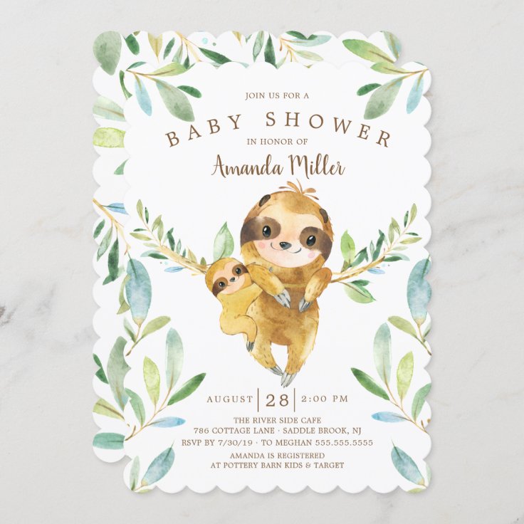 Adorable Sloth Baby Shower Invitation | Zazzle