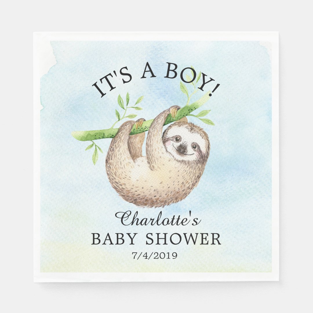 Adorable Sloth Boy Baby Shower Paper Napkins | Zazzle