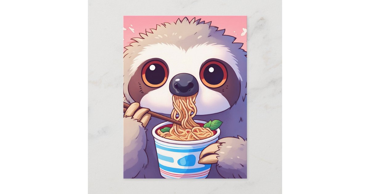 Adorable Sloth Eating Ramen Postcard | Zazzle