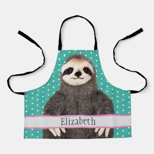 Adorable Sloth Teal Name Kids Animal Apron | Zazzle