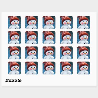 Adorable Snowman with Red Hat Sticker | Zazzle