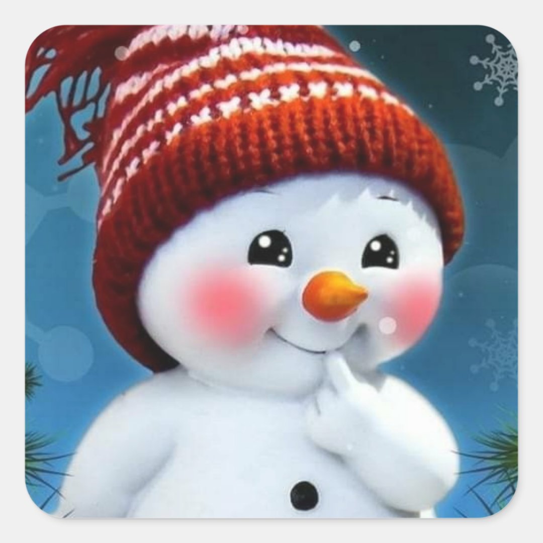Adorable Snowman with Red Hat Sticker | Zazzle