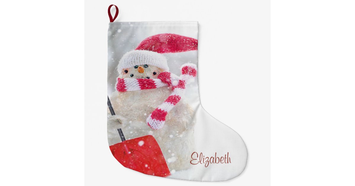 Adorable Snowman With Santa Hat - Personalized Large Christmas Stocking ...