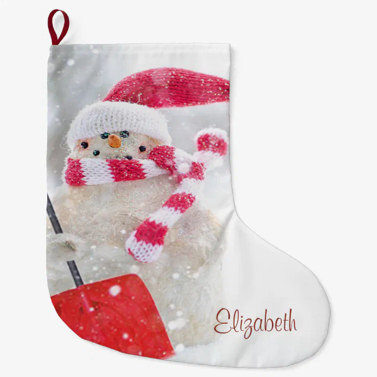 Adorable Snowman With Santa Hat - Personalized Large Christmas Stocking ...