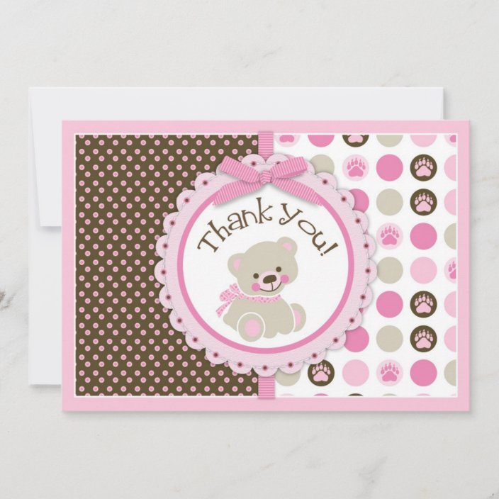 Adorable Teddy Bear Thank You Card Pink | Zazzle.com