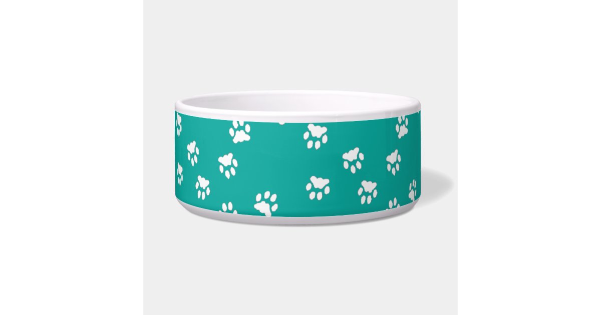 Adorable Turquoise White Paw Print Large Dog Bowl | Zazzle