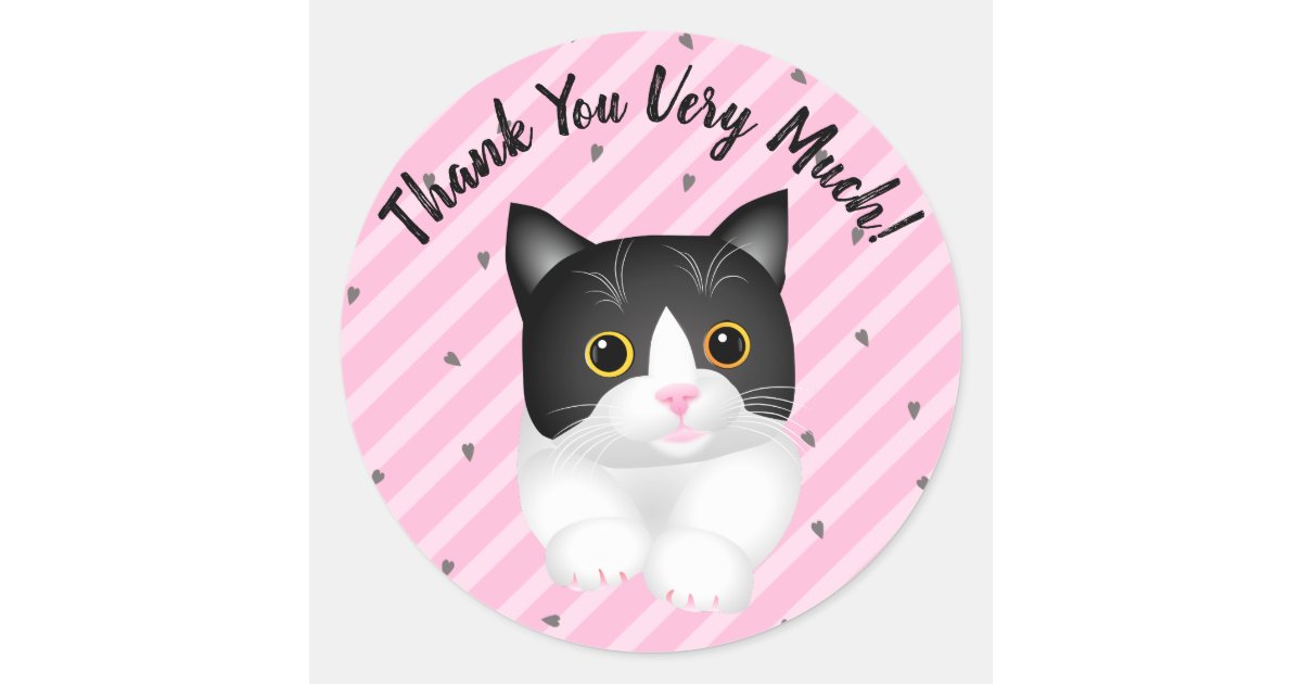 Adorable Tuxedo Kitten Thank You Classic Round Sticker | Zazzle