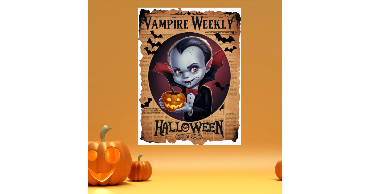 Adorable Vampire Vintage Style Halloween Newspaper Poster | Zazzle